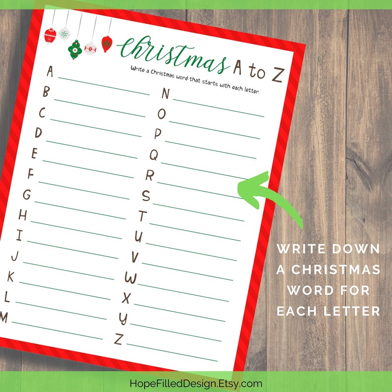 Christmas A to Z Game Printable, ABC Christmas Game, Kids Classroom ...