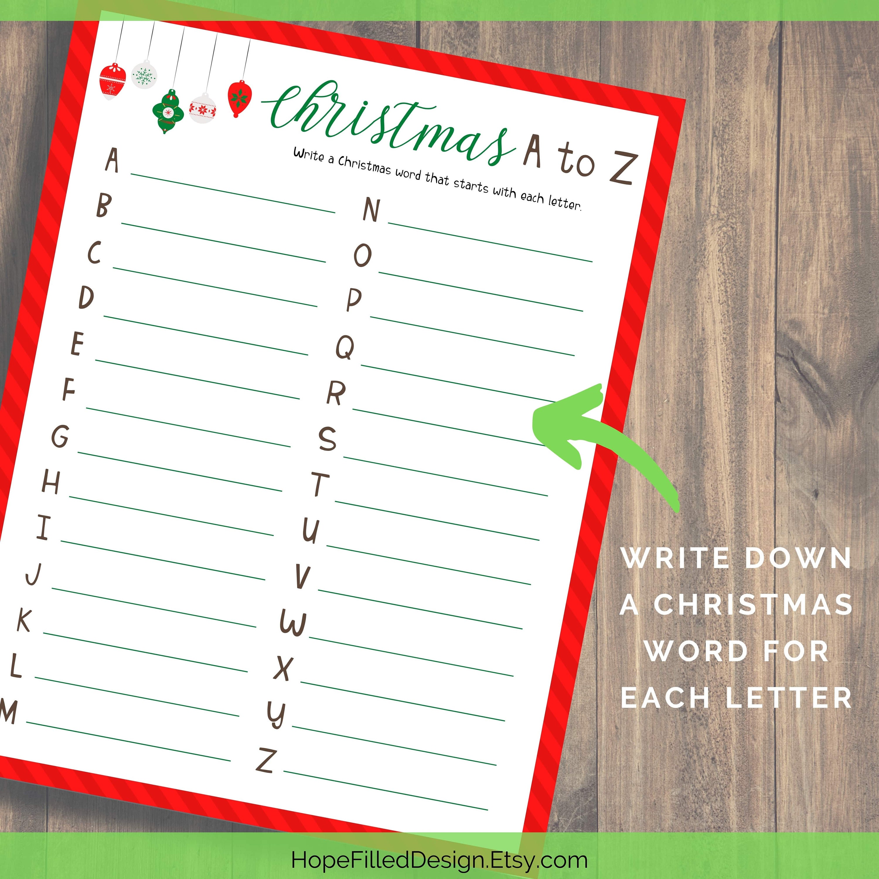 Christmas A to Z Game Printable, ABC Christmas Game, Kids Classroom ...