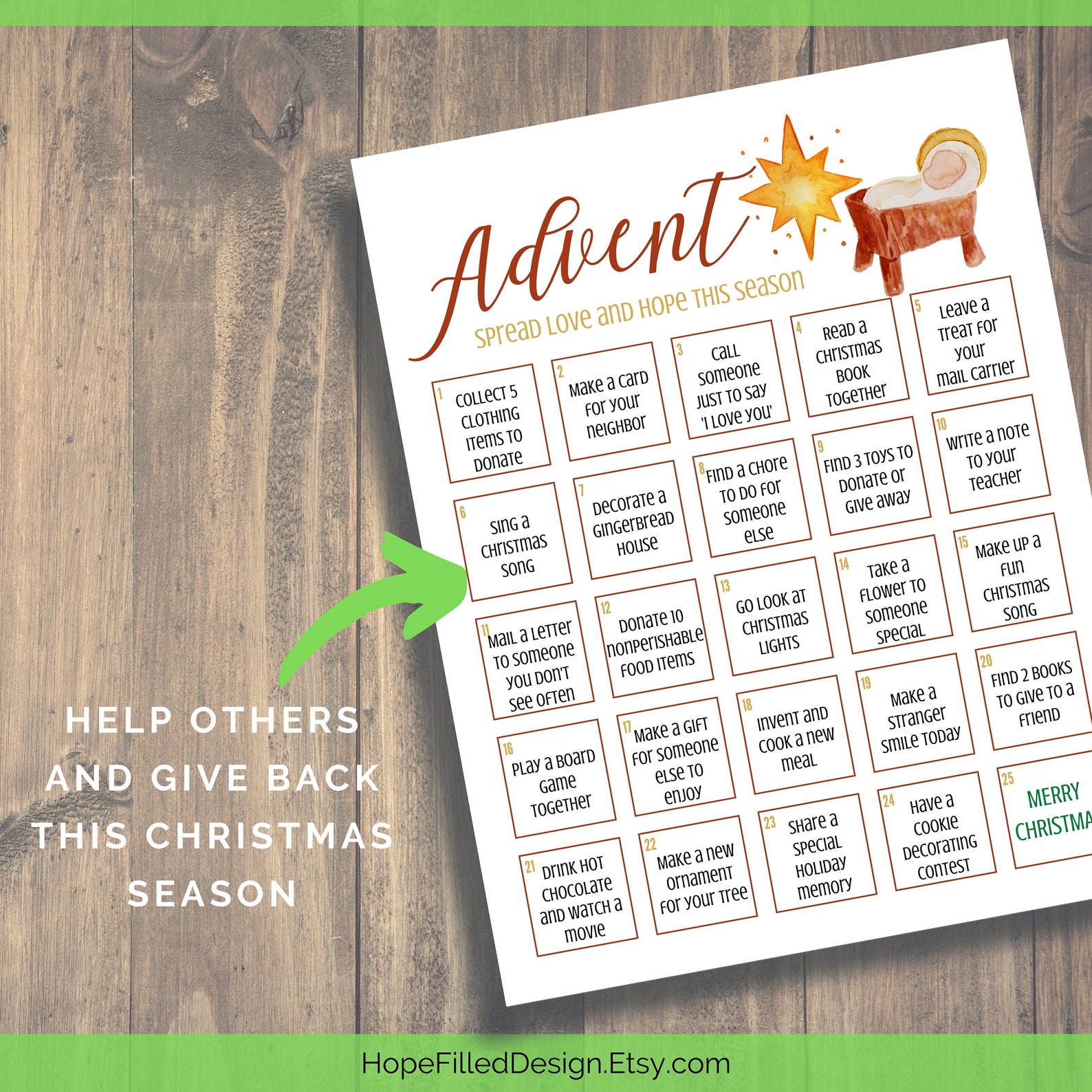 Advent Calendar Printable Christmas Countdown Family - Etsy