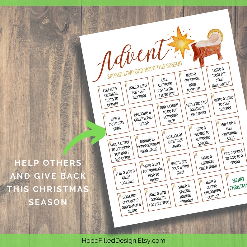 Advent Calendar Printable Christmas Countdown Family - Etsy