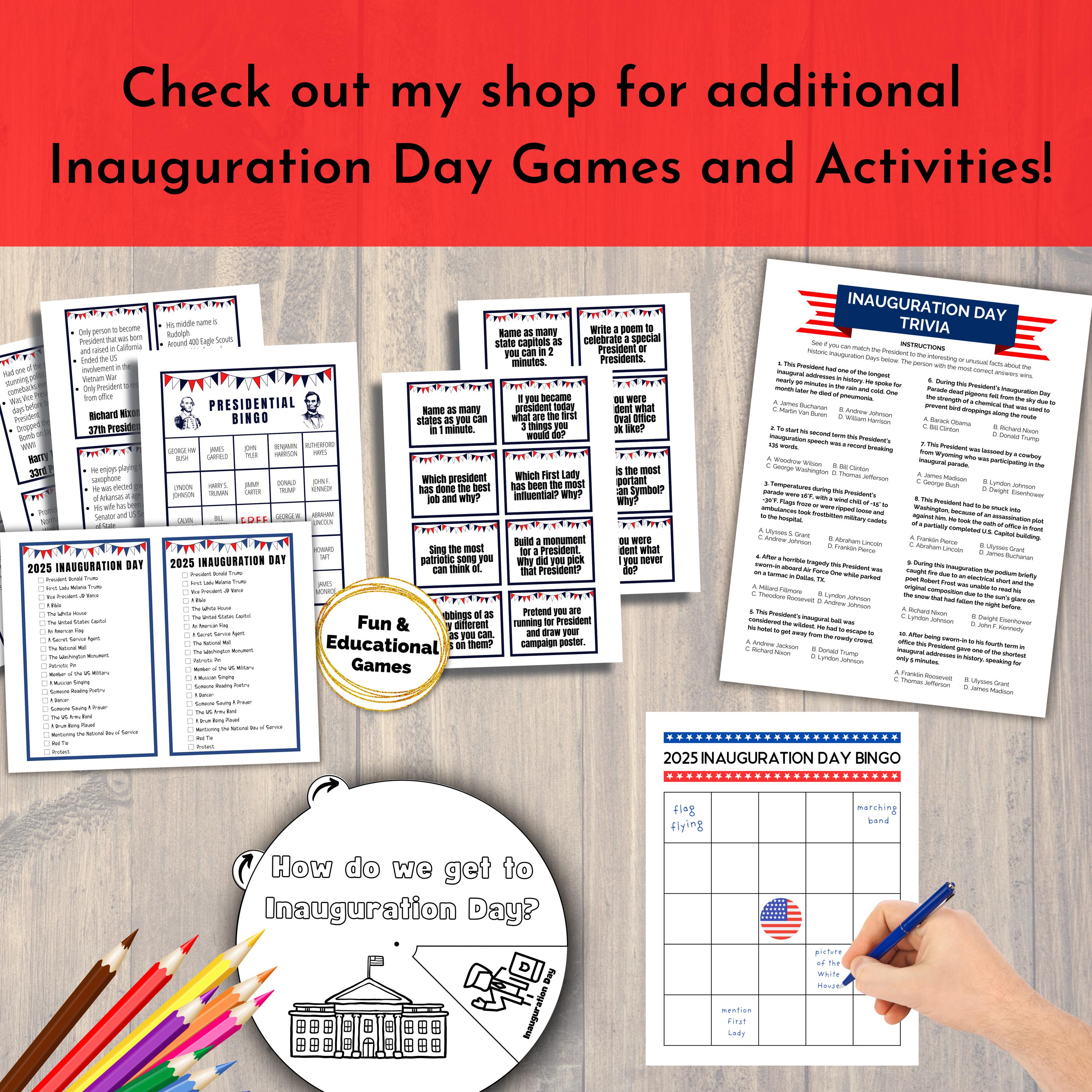 Inauguration Day 2025 Bingo Game, Presidential Inauguration Watch Party ...