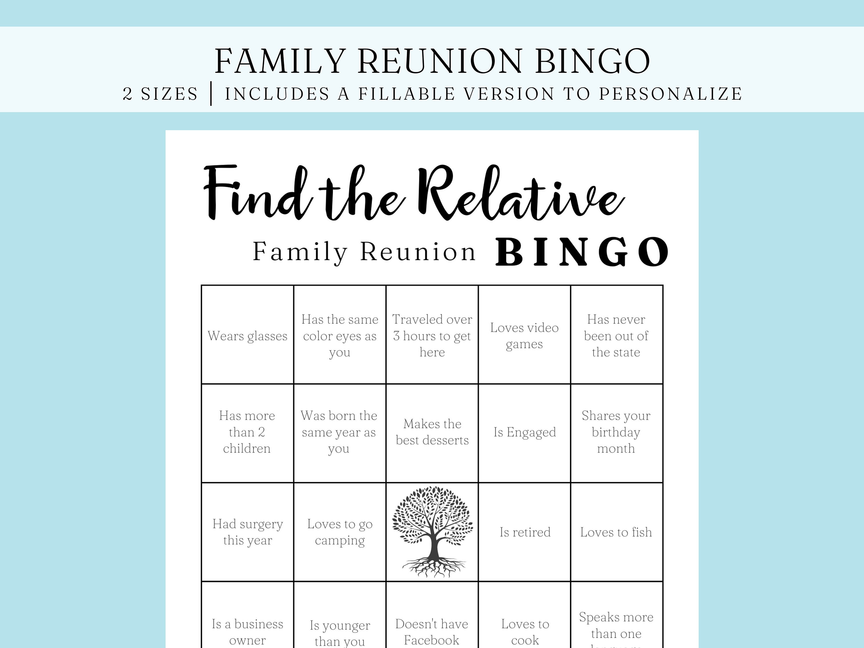 Editable Family Reunion Games, Find the Guest Bingo, Find the Guest ...