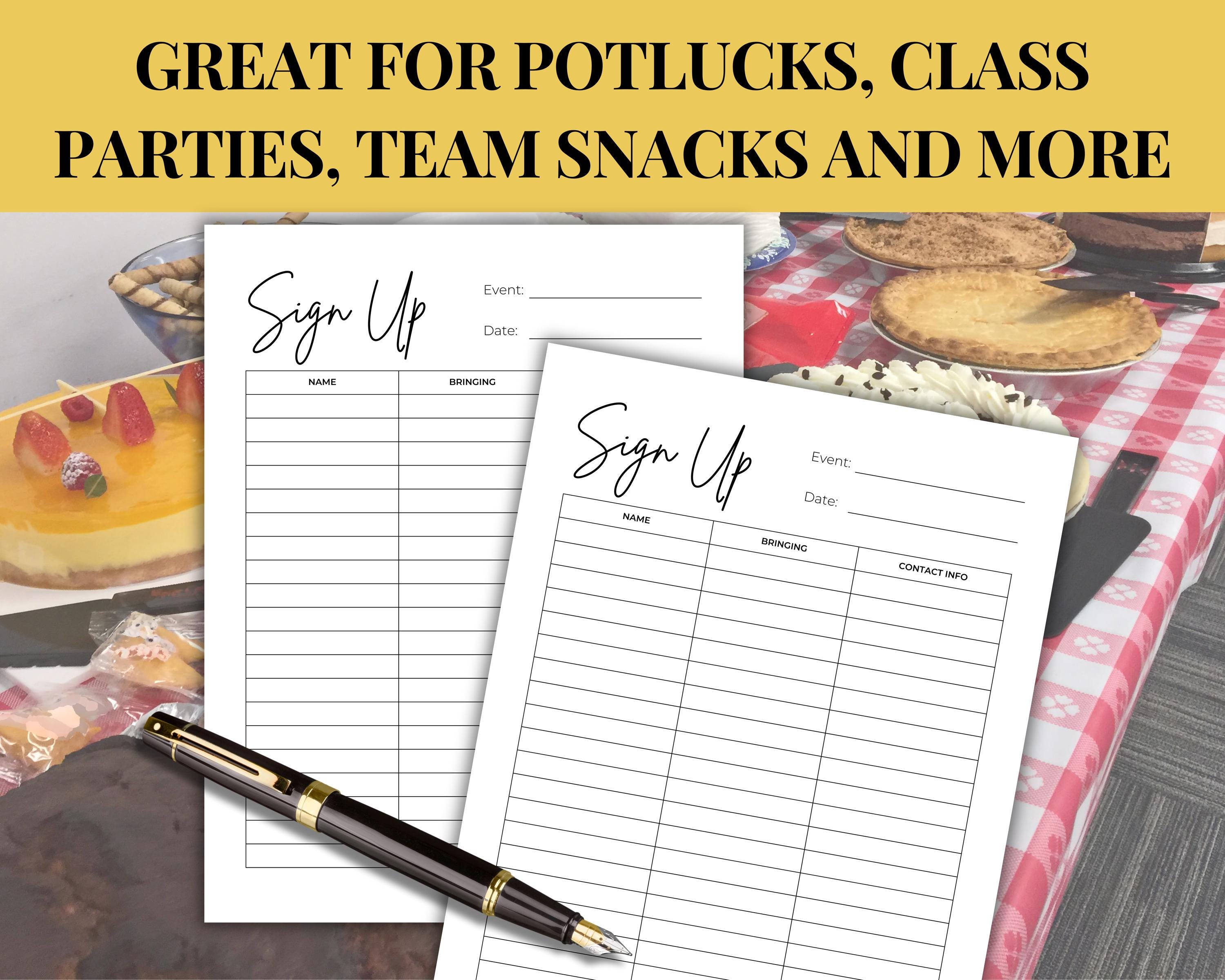 Editable Sign up Sheet, Potluck Sign Up, Snack Sign up Sheet, Food Sign ...