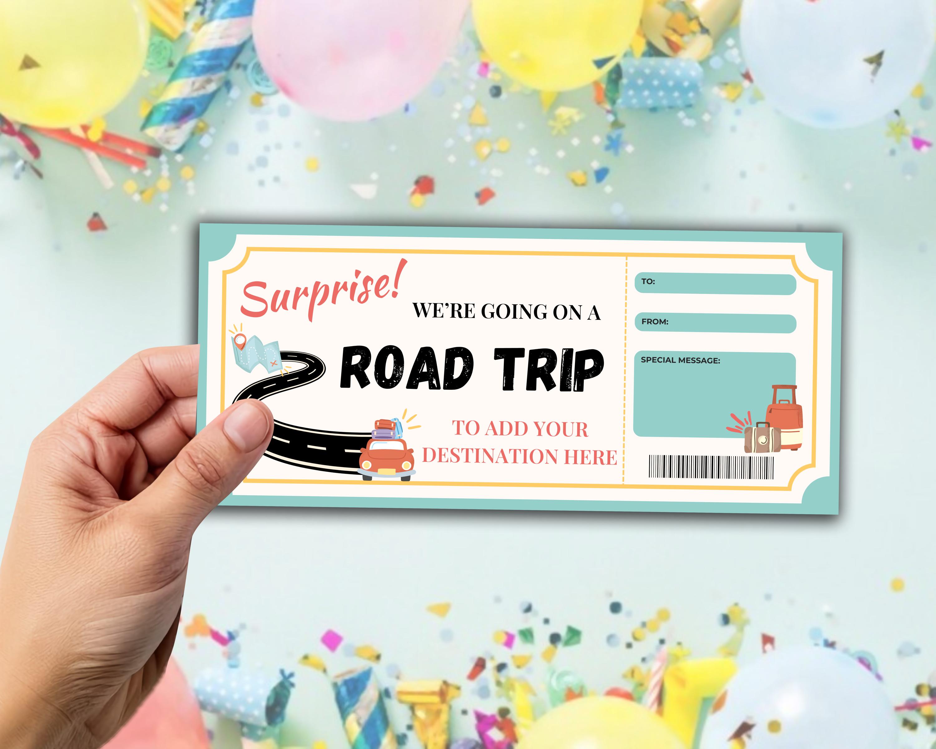 Editable Road Trip Ticket, Surprise Trip Reveal, Family Vacation ...