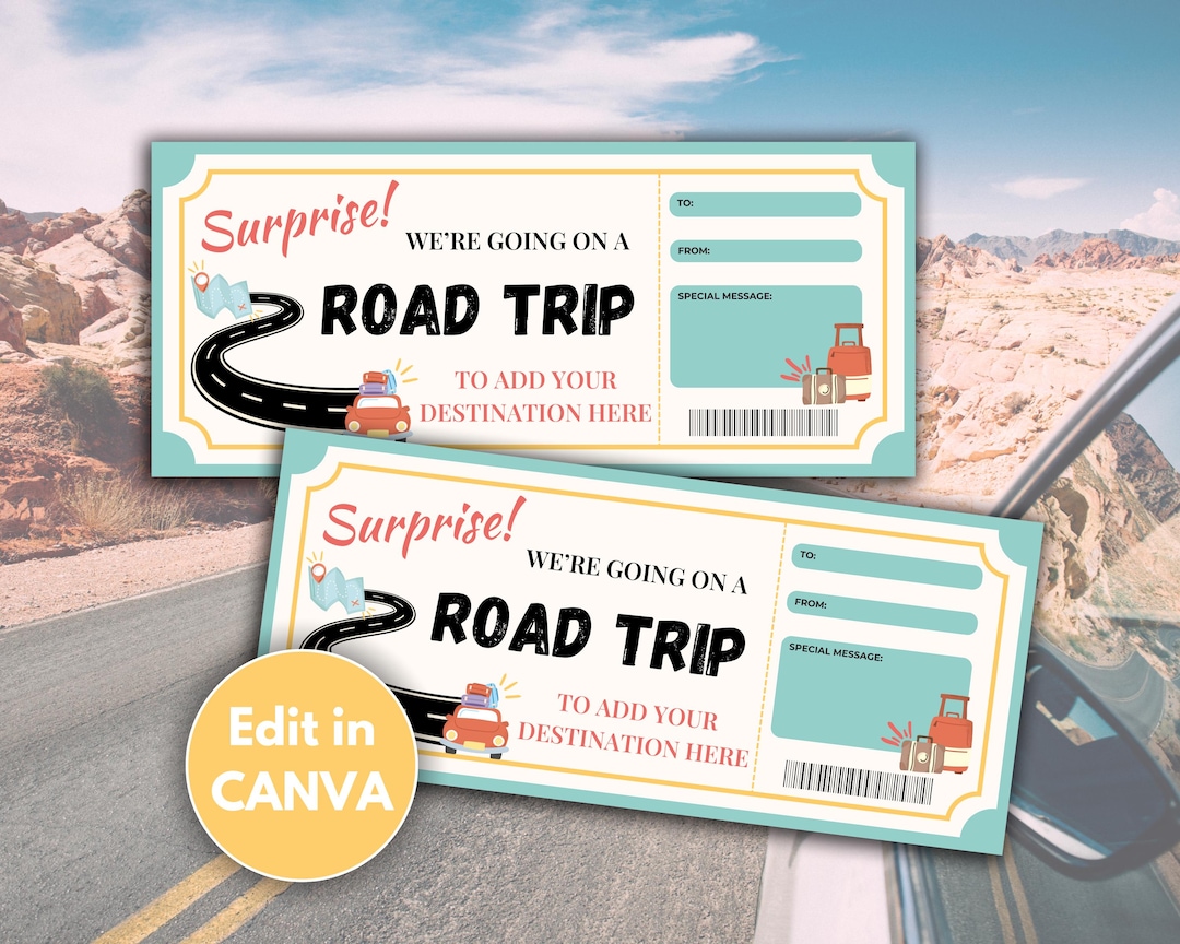 Editable Road Trip Ticket, Surprise Trip Reveal, Family Vacation ...