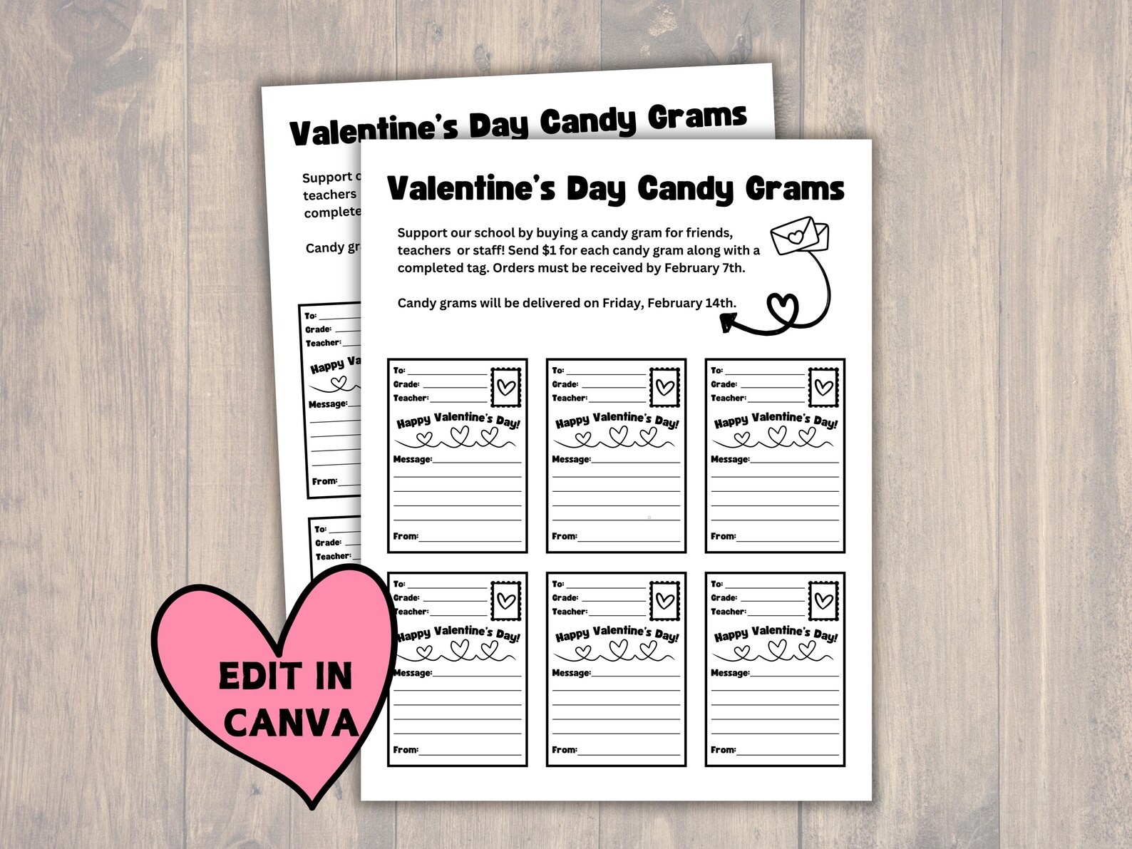 Editable Valentine's Day Candy Gram, Gram Form Edit in Canva, PTA PTO ...