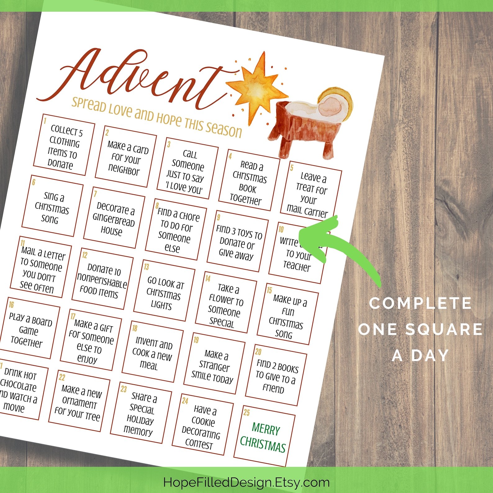 Advent Calendar Printable Christmas Countdown Family - Etsy