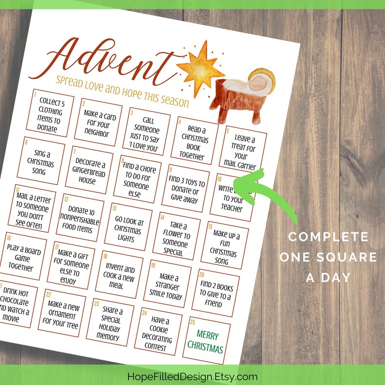 Advent Calendar Printable Christmas Countdown Family - Etsy