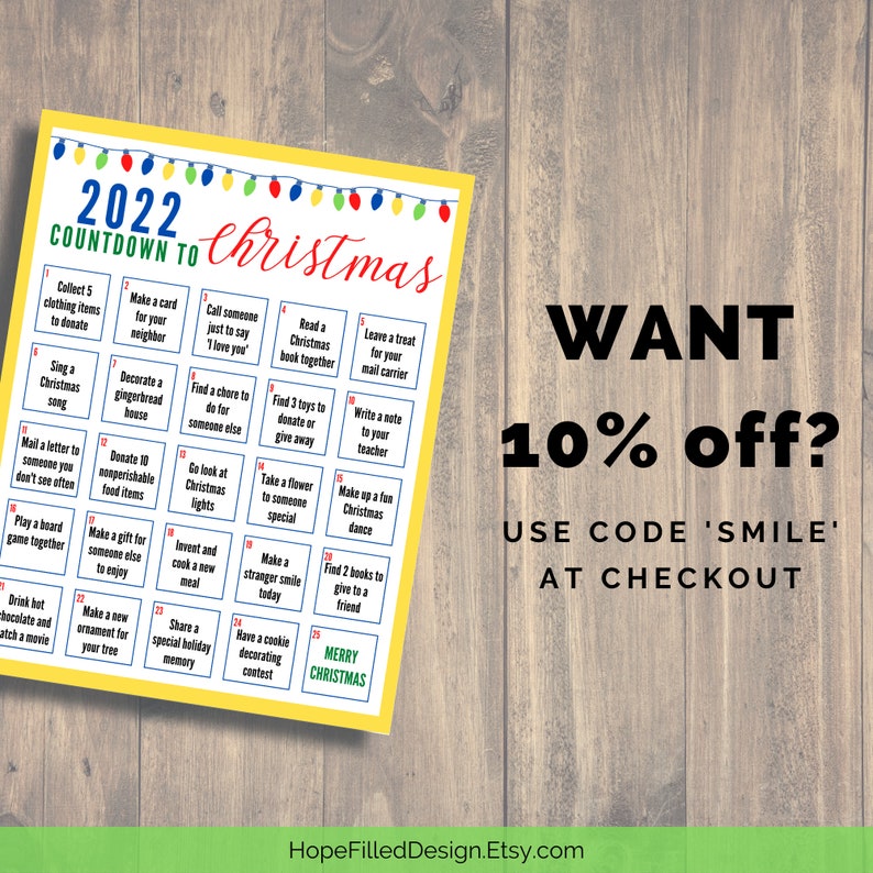 Christmas Countdown Calendar Family Activity Christmas - Etsy