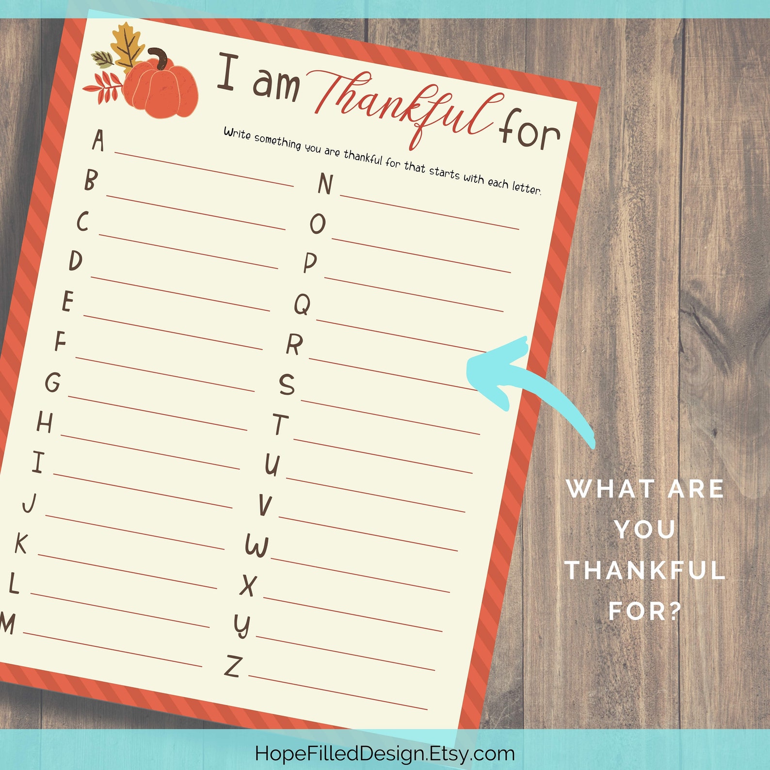 Thanksgiving Thankful Game Printable, Thankful for ABC Game, Kids ...