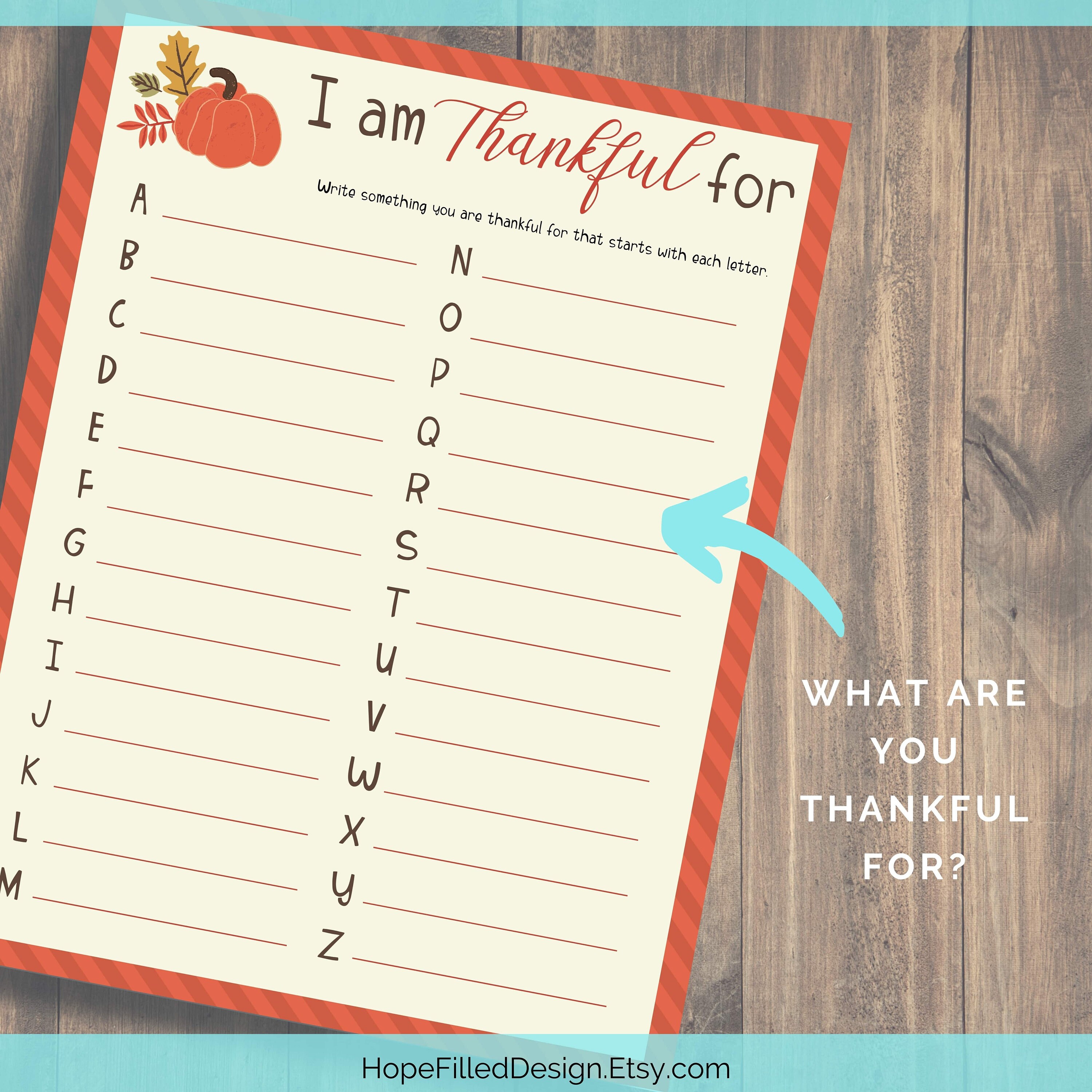 Thanksgiving Thankful Game Printable, Thankful for ABC Game, Kids ...