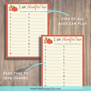 Thanksgiving Thankful Game Printable, Thankful for ABC Game, Kids ...