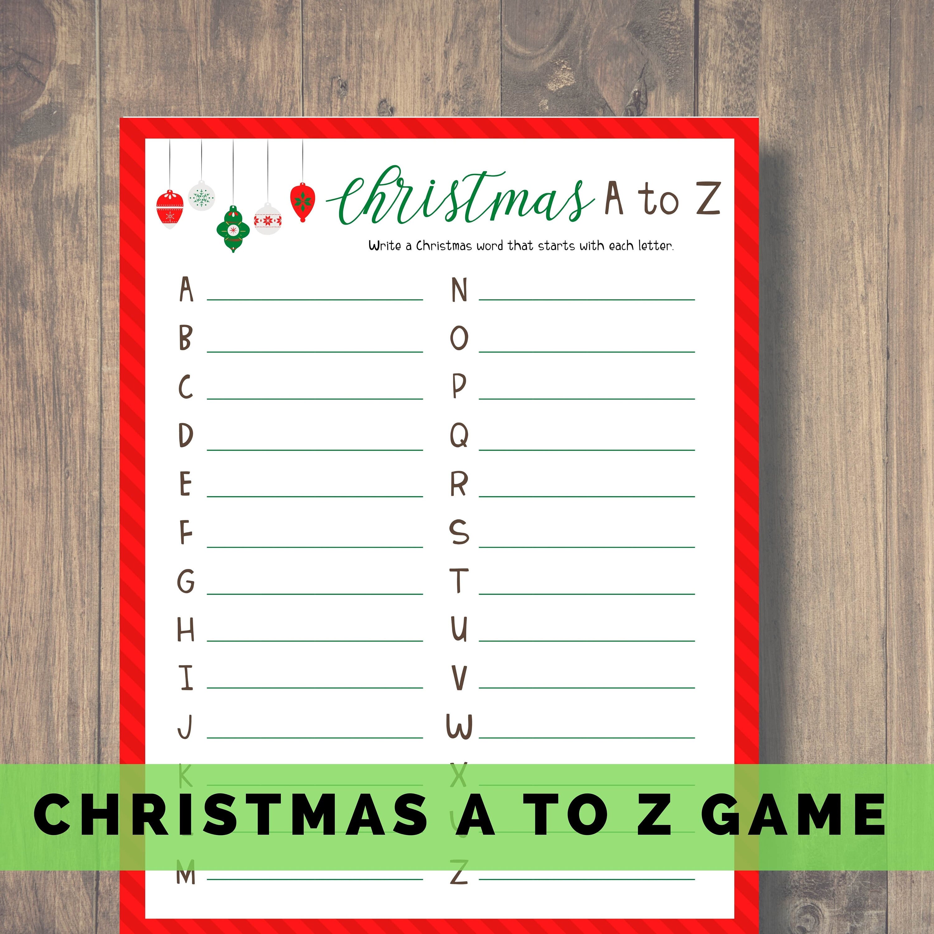 Christmas A Z Printable Christmas Game Christmas Party Game Holiday Christmas A Z Printable Christmas Game Christmas Party Game Holiday