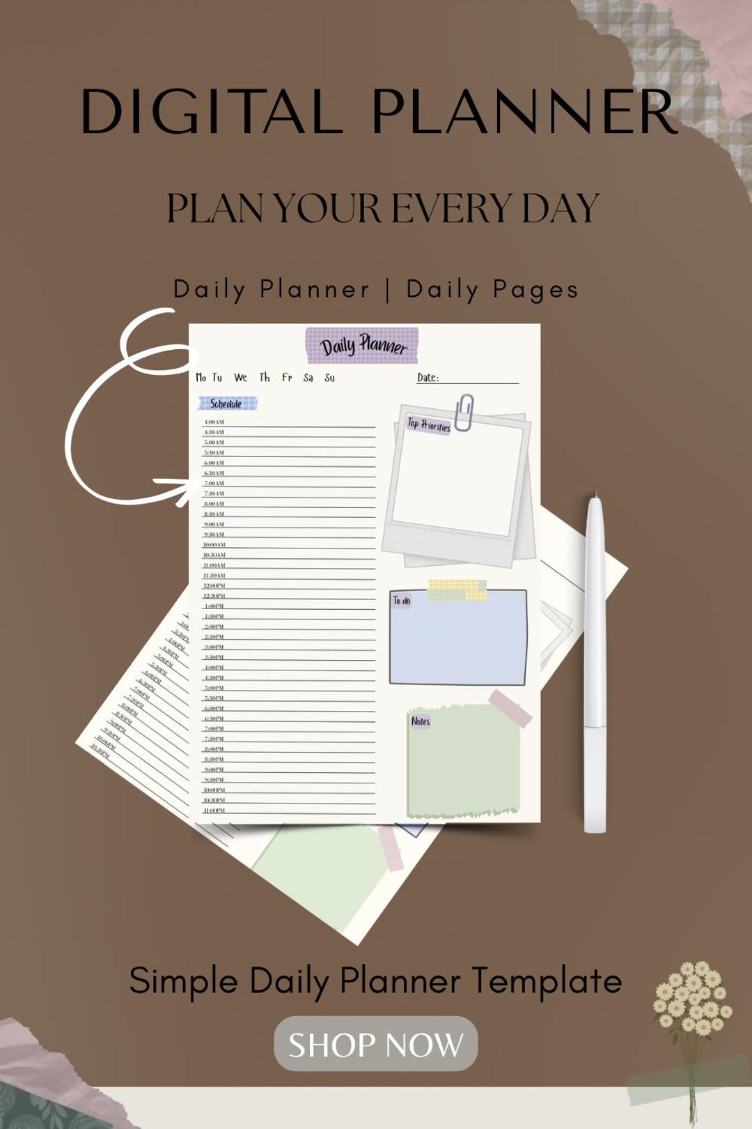 Daily Planner Printable | Minimalist Digital Planner Template ...