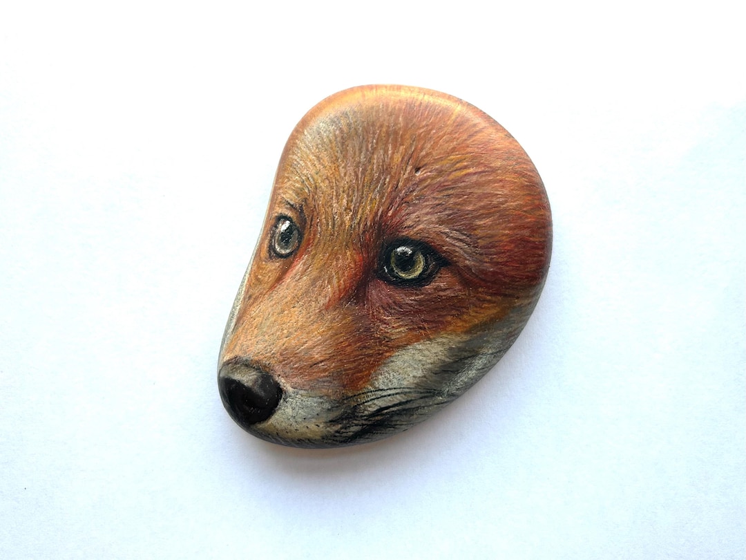 Fox Rock | Animal Rock Art | Fox Stone | Paperweight - Etsy