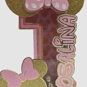 Minnie Mouse 3D Number: Pink & Gold Glitter Shaker, 6.5" Birthday Decor ...