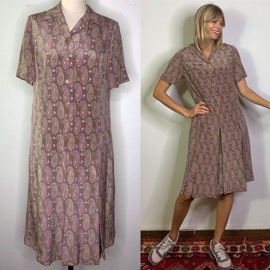 1970s Silk Dress, Vintage Dress, Duster Dress, Apron Dress, Casual ...