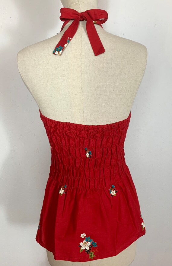 2000s red halter neck top with bead embroidery, Vinta… - Gem