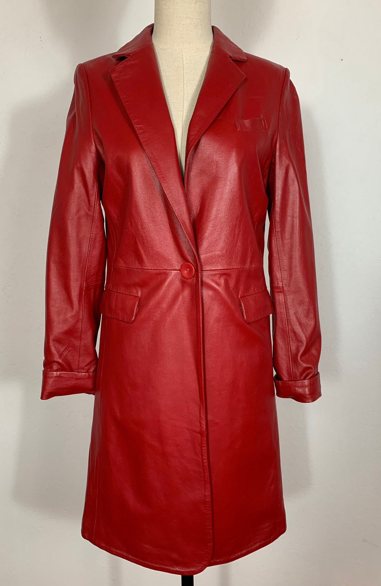 1990s Red Leather Jacket Vintage Leather Coat Red Coat Real - Etsy