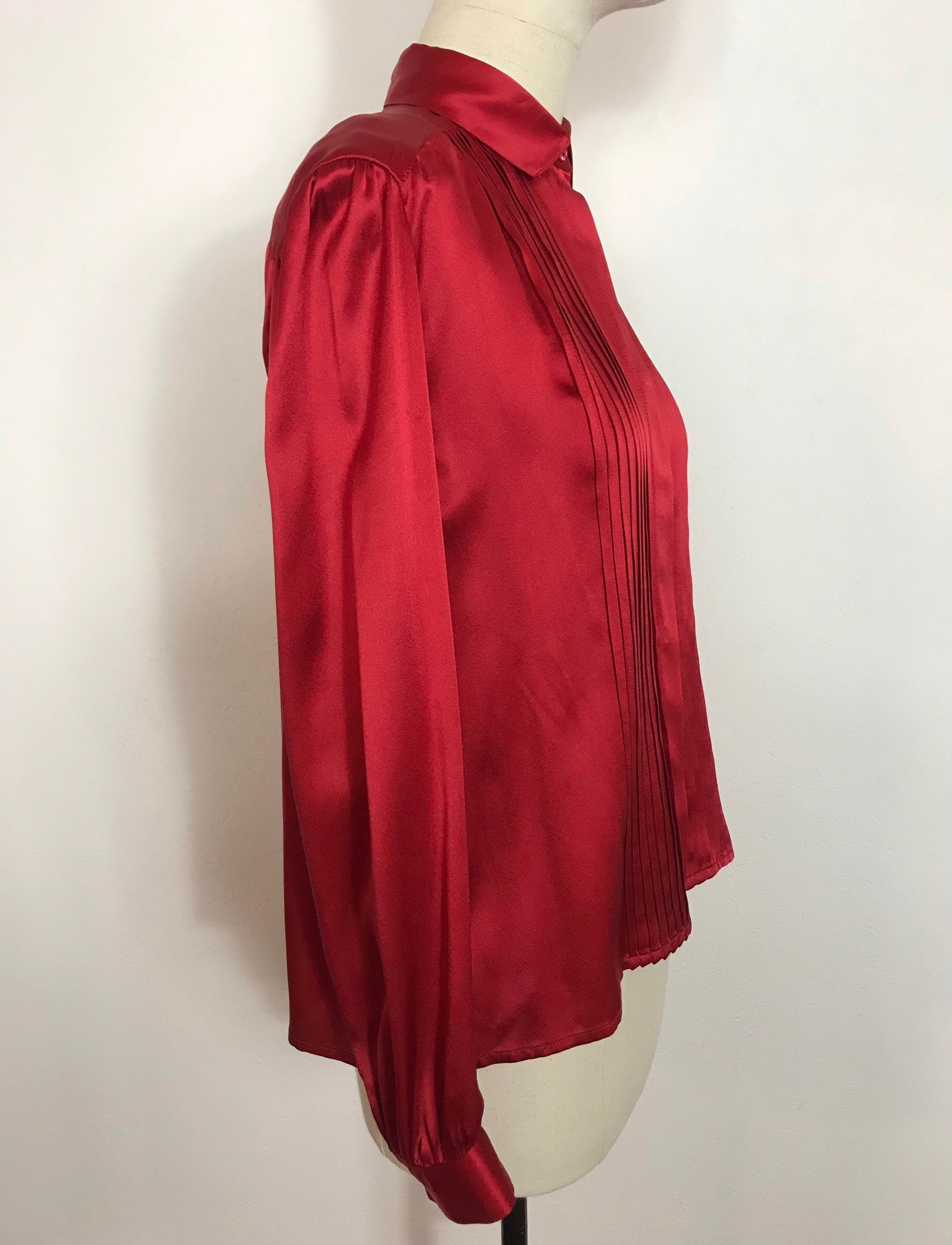 Ruby red 1990s silk blouse Vintage blouse Satin blouse | Etsy