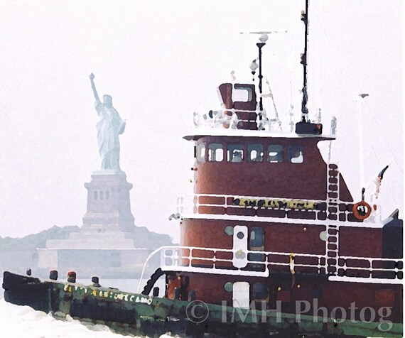 Liberty and Boat Statue of Liberty Tug Boat Freedom New | Etsy