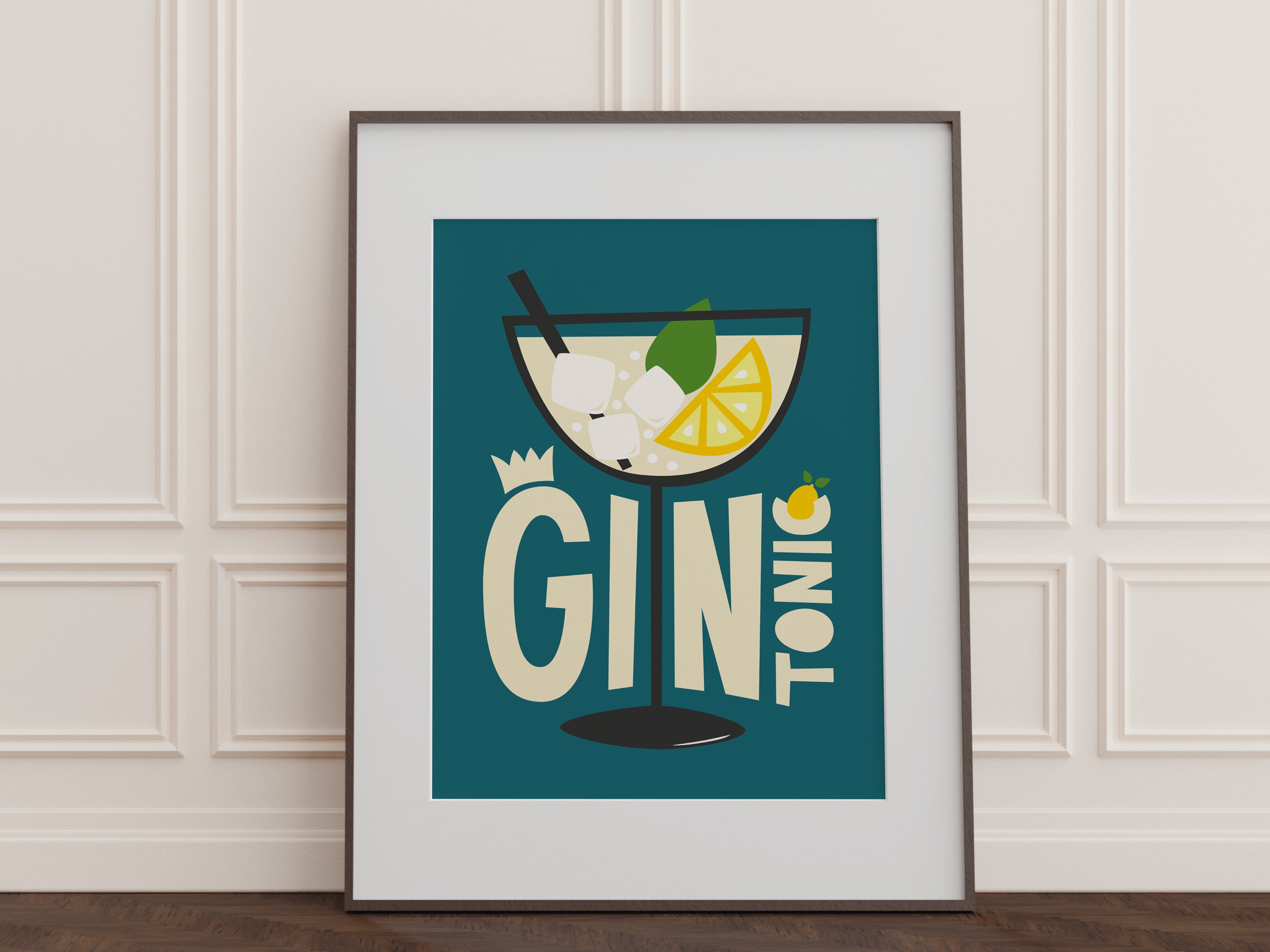 GIN TONIC // Printable Poster, Greeting Card, Mid Century, Drink ...