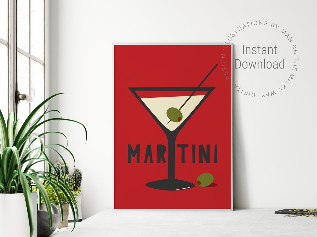 MARTINI COCKTAIL // Printable Poster, Greeting Card, Mid Century, Drink ...