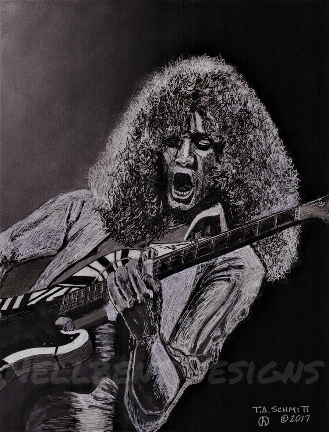 Original Art Print - Eddie Van Halen Painting, Van Halen, T.A. Schmitt ...