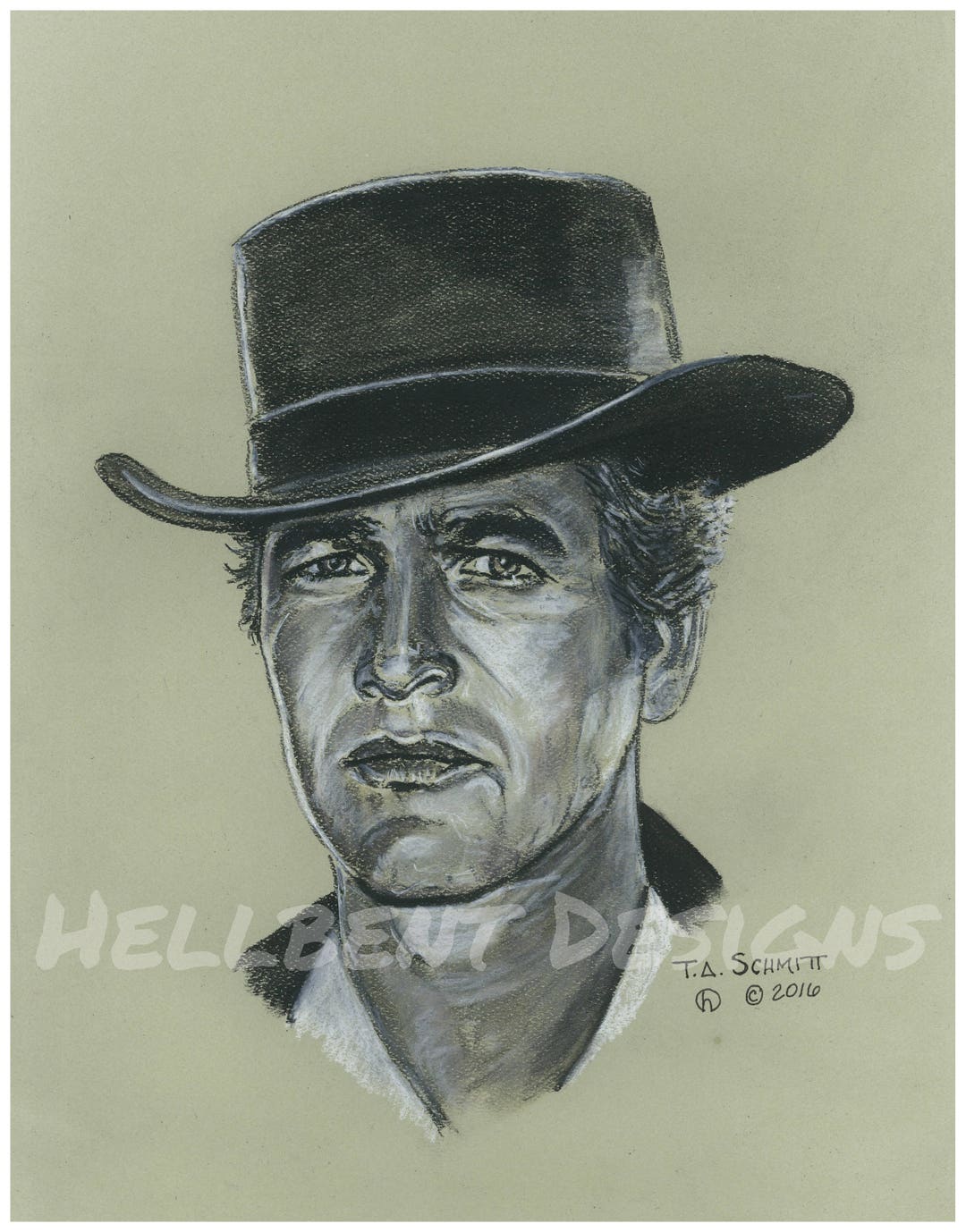 Original Art Print- Butch Cassidy Painting, Paul Newman, T.A. Schmitt ...