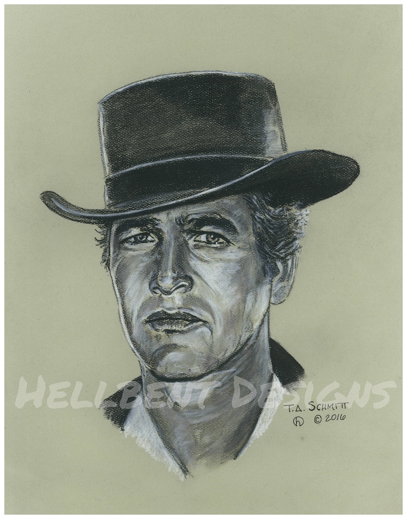 Original Art Print- Butch Cassidy Painting, Paul Newman, T.A. Schmitt ...