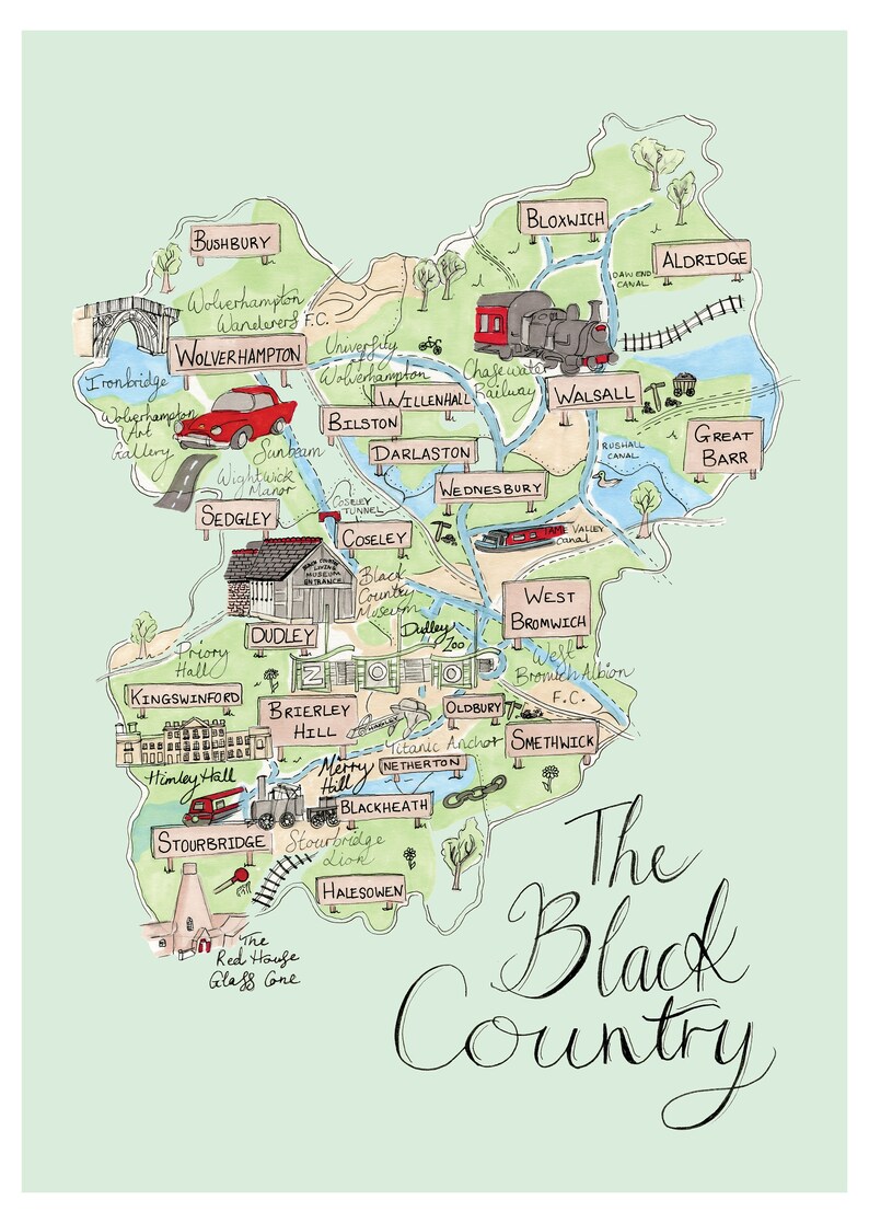 The Black Country Map Art Illustration Print Decor - Etsy Ireland