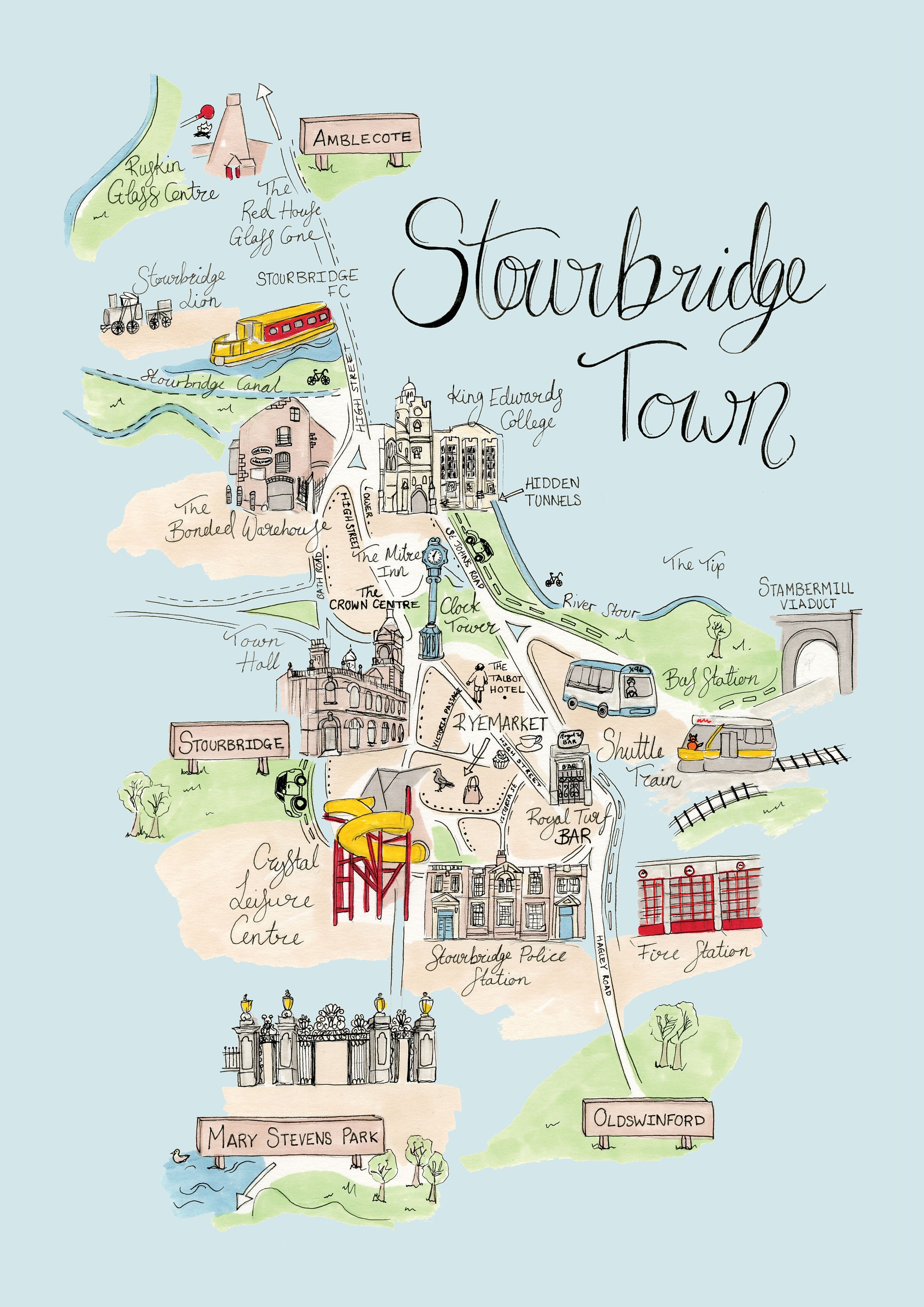 Stourbridge Town Map - Art Illustration Print | Decor | Interiors - Etsy UK