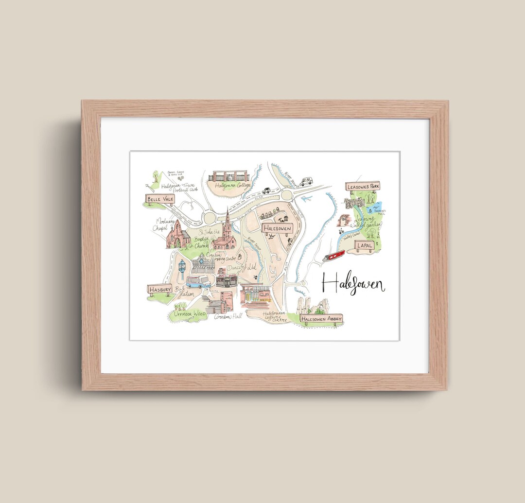 Halesowen Map Art Illustration Print Decor Interiors - Etsy