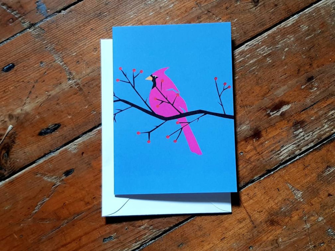 Pink Cardinal Bird Card - Etsy
