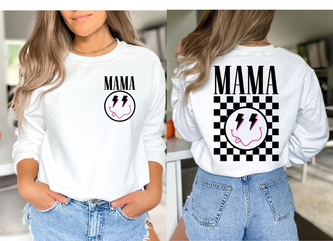 Checkered Mama Happy Face Graphic Tee. Retro Style. Crewneck Sweatshirt ...