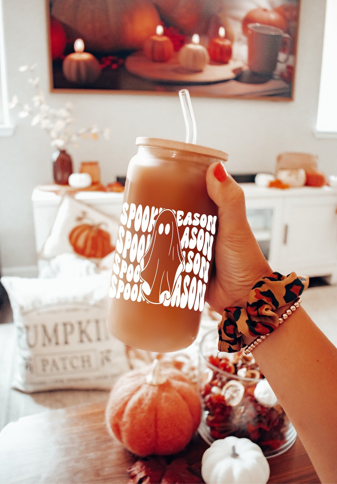 Spooky Ghost Drinking Glass. Coffee Cup. Halloween Home Decor. Iced ...