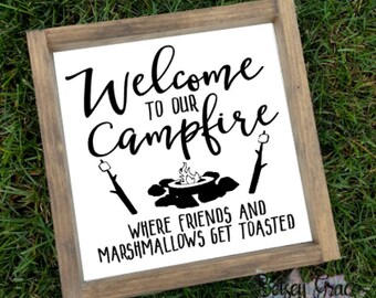Welcome to Our Firepit / Campfire Quote Painted Wood Sign Wall Decor ...