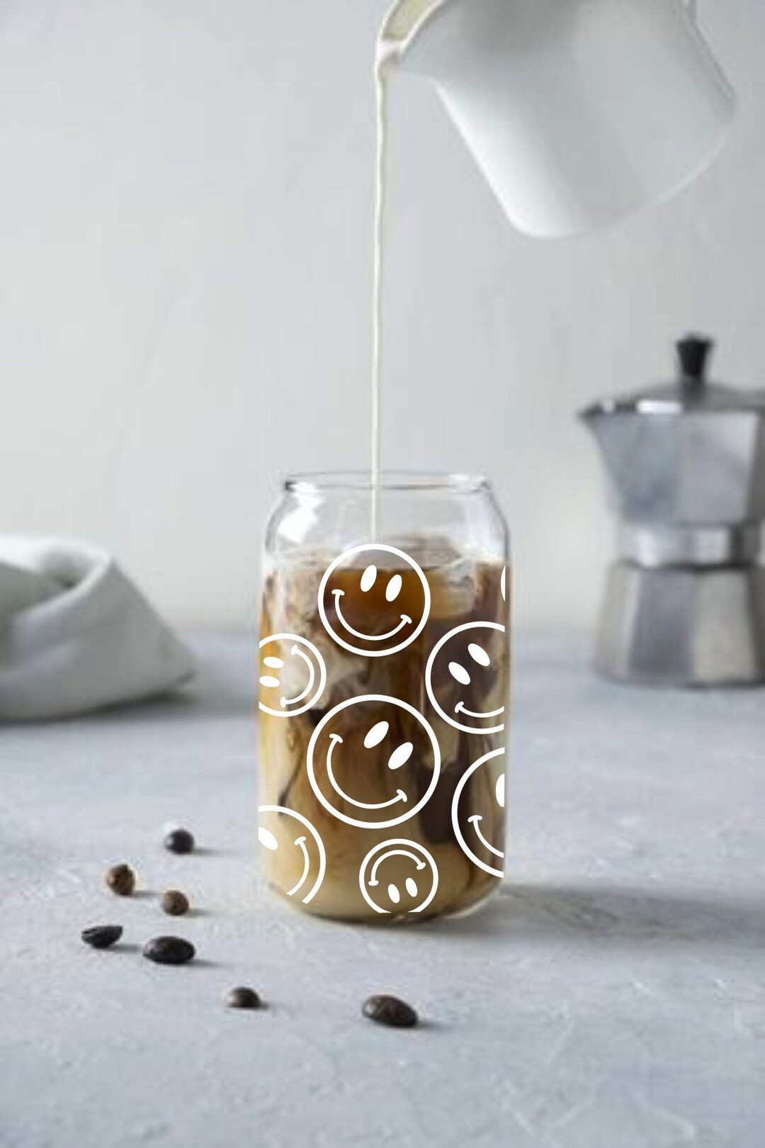 Happy Face Drinking Glass. Coffee Cup. Retro Tumbler. Iced Latte. Beer ...
