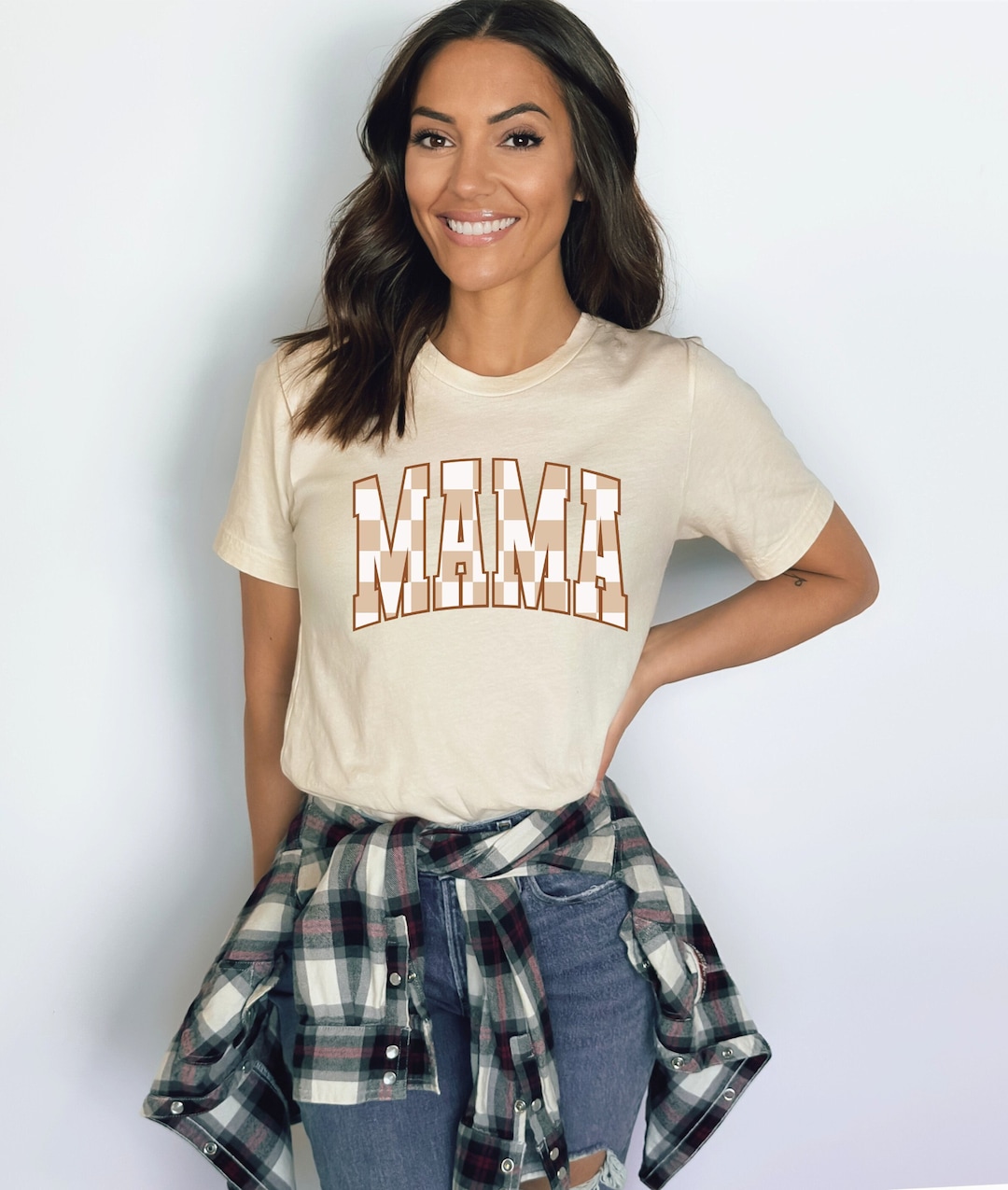 Checkered MAMA Graphic Tee. Retro Style Mama Crewneck Sweatshirt. Mom ...