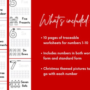 Christmas Number Tracing Worksheets 1-10 - Etsy