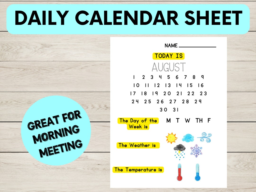 Daily Calendar Worksheet - Etsy