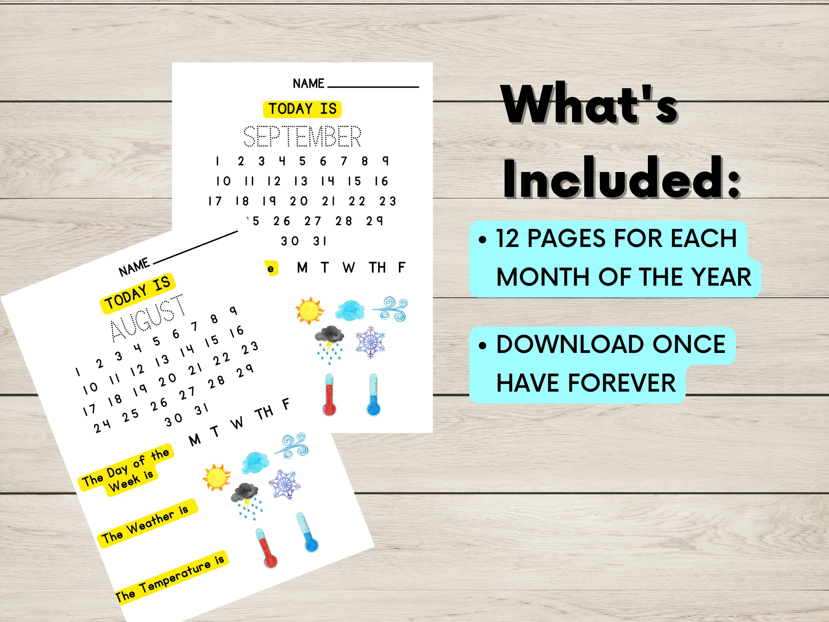 Daily Calendar Worksheet - Etsy