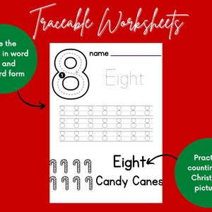 Christmas Number Tracing Worksheets 1-10 - Etsy