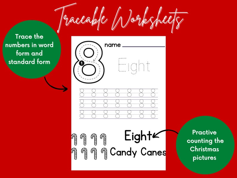 Christmas Number Tracing Worksheets 1-10 - Etsy