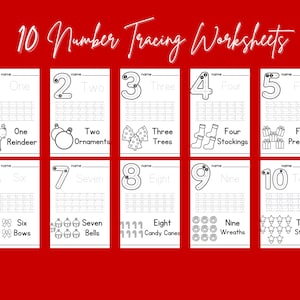 Christmas Number Tracing Worksheets 1-10 - Etsy
