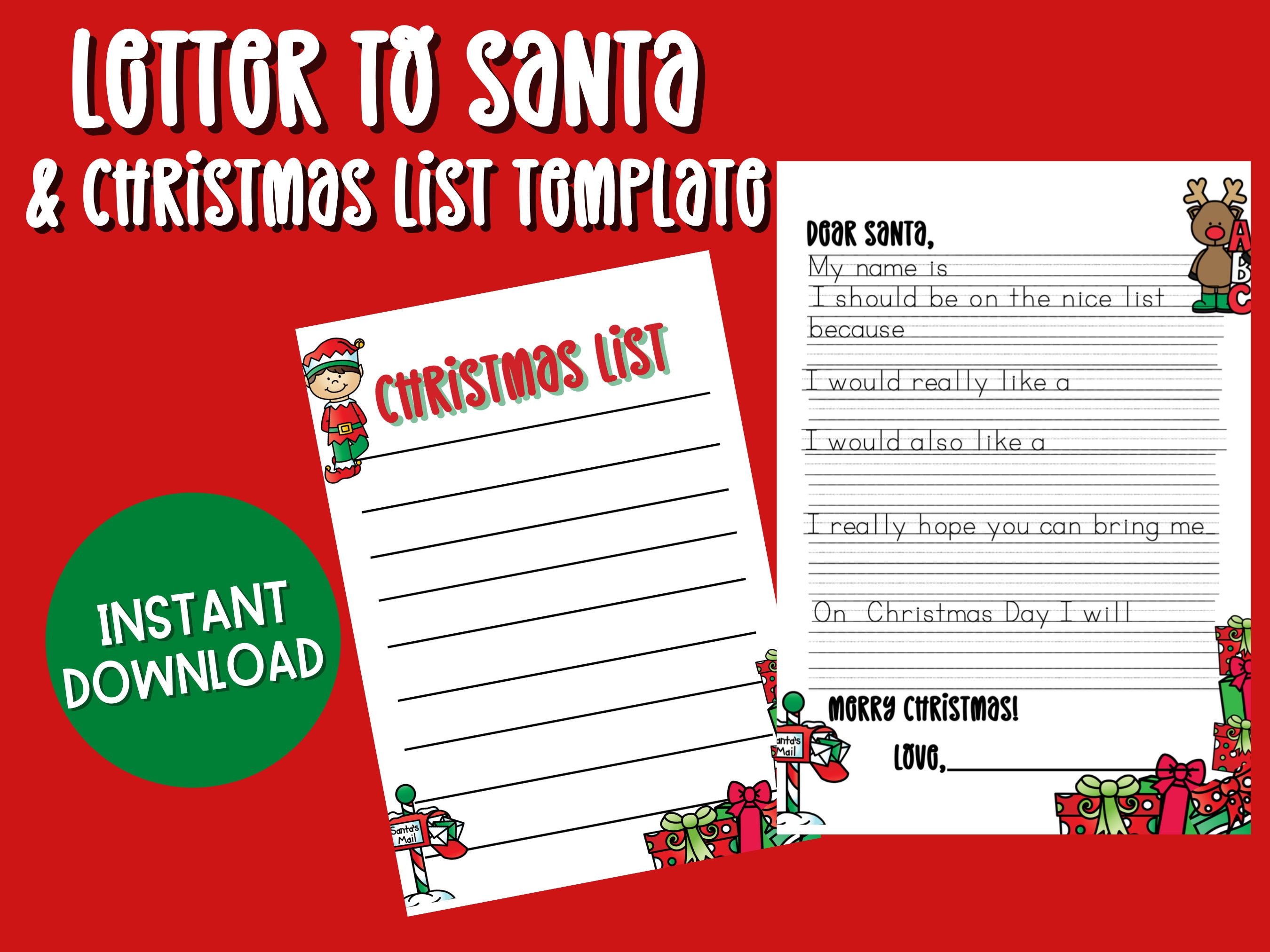 Letter to Santa and Christmas List Template - Etsy