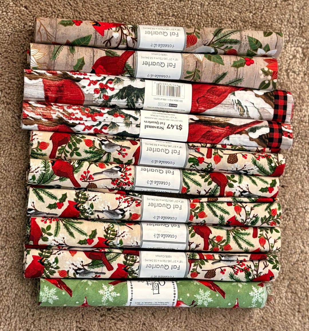 Lot of 10 Fat Quarters Christmas Cardinals Red Green - Etsy