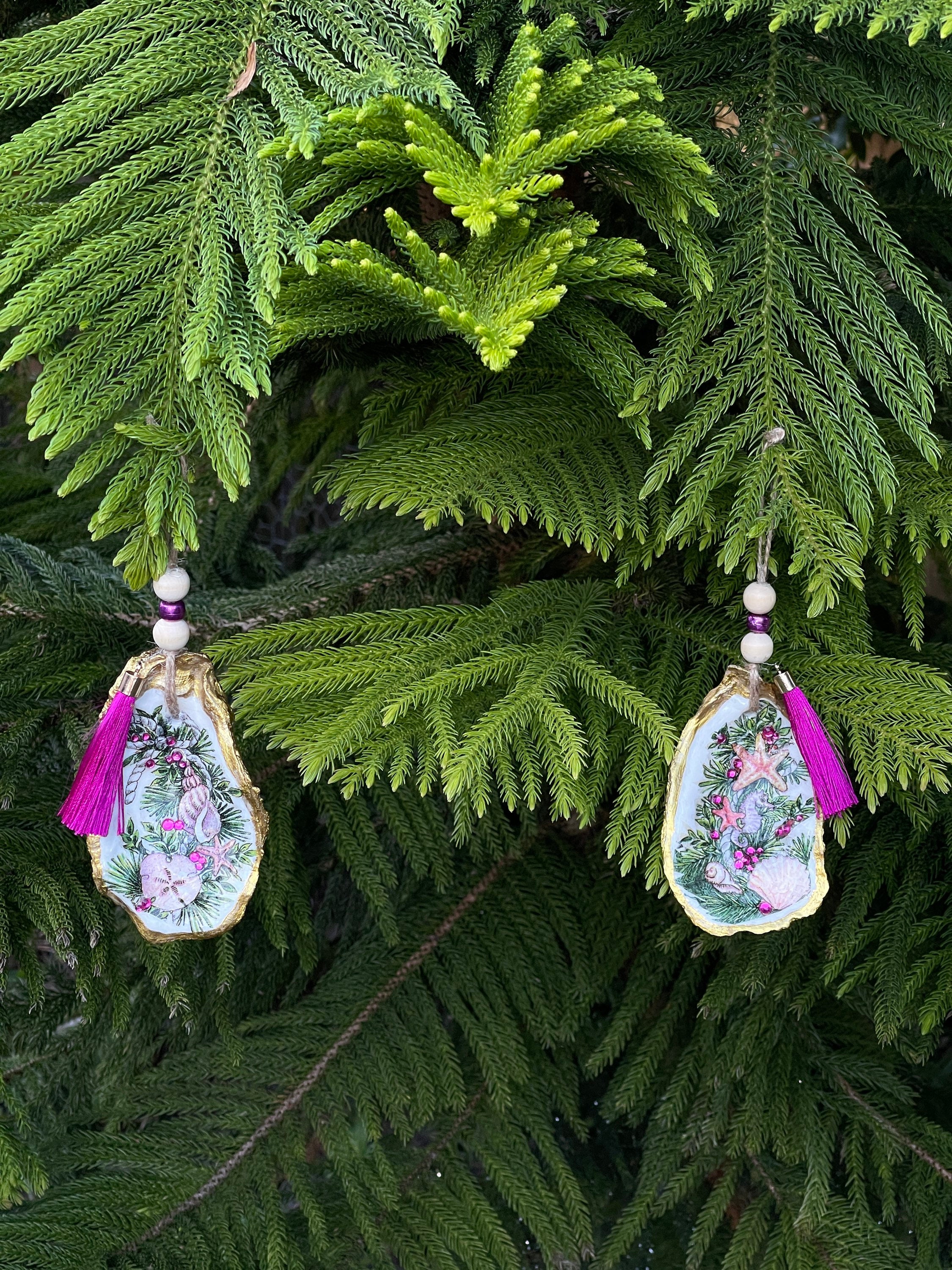 Beautiful Christmas Natural Oyster Shell Ornaments, Oyster Xmas ...