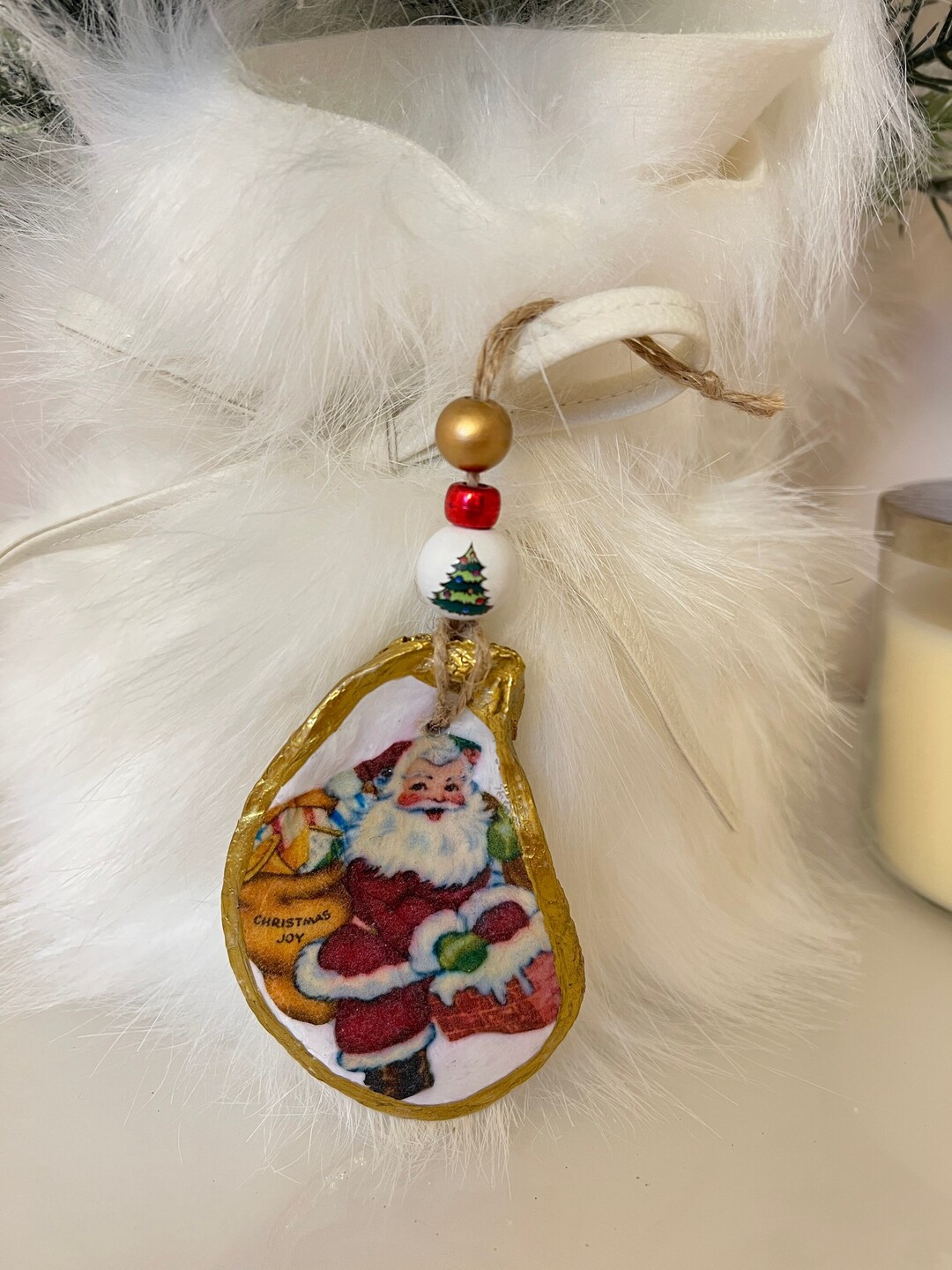 Vintage Santa Oyster Shell Ornament, Vintage Oyster Ornament, Santa ...