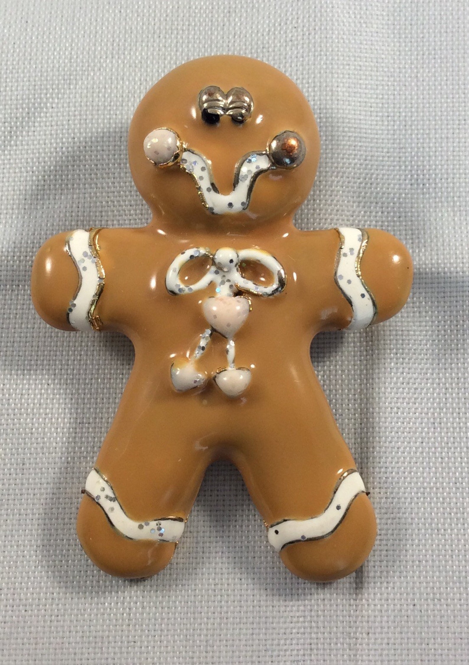 Vintage Gold Toned Enameled Gingerbread Man Brooch Signed AV | Etsy